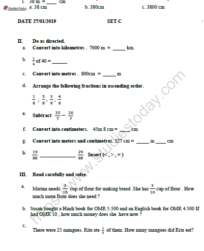 CBSE Class 3 Mathematics Worksheet Set R